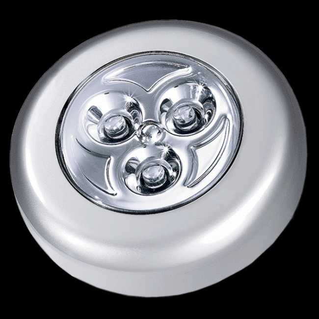 luminária 3 leds push button cor prata incluso 03 pilhas modelo AAA
